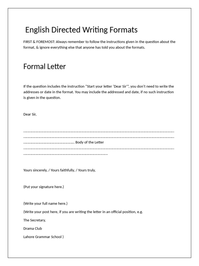 English Directed Writing Formats | PDF