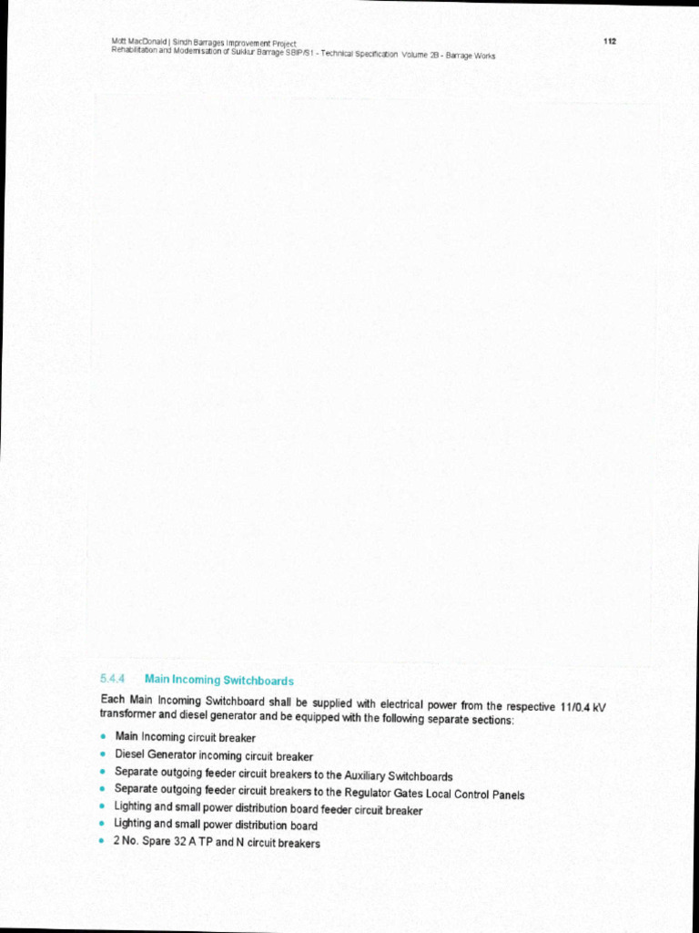 Main Incoming and Auxiliary Switchboards (Specifications) | PDF