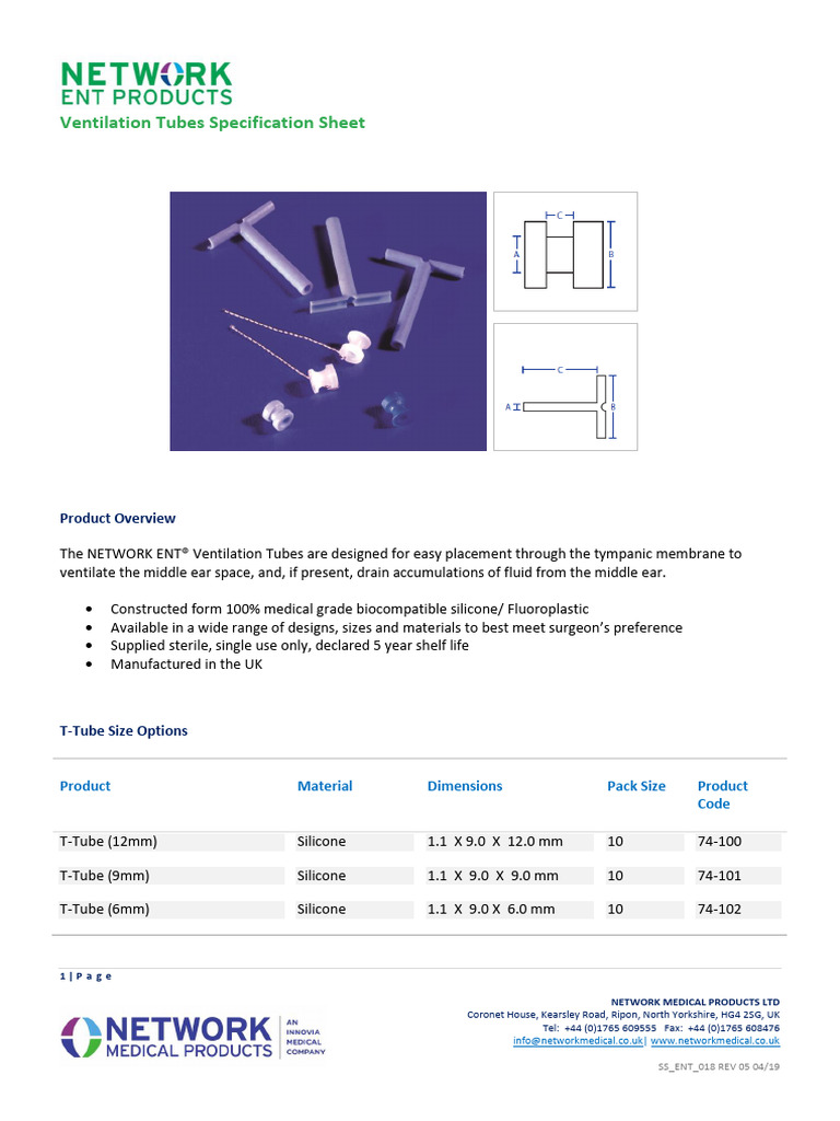 Ventilation Tubes Specification Guide | PDF | Ear | Otorhinolaryngology