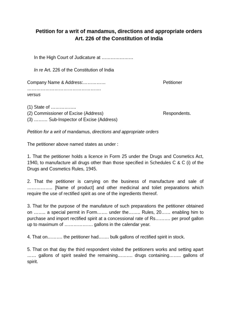 Petition For A Writ of Mandamus Sample | PDF | Writ | Mandamus