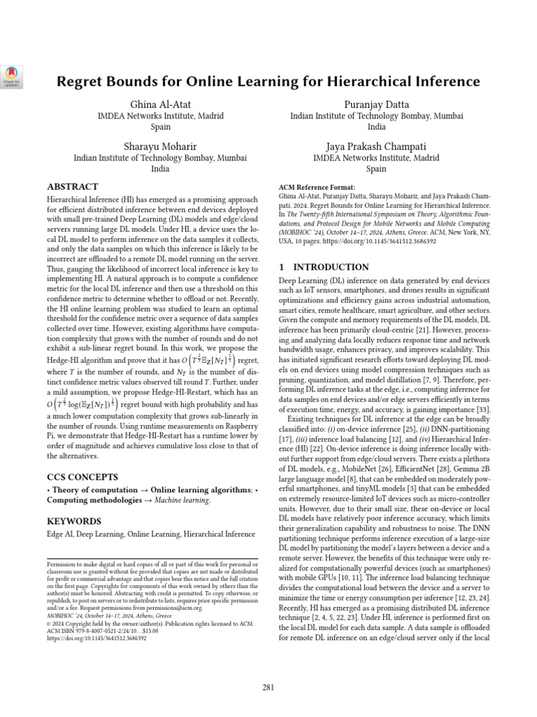 Regret Bounds For Online Learning For Hierarchical Inference | PDF | Statistical Inference ...