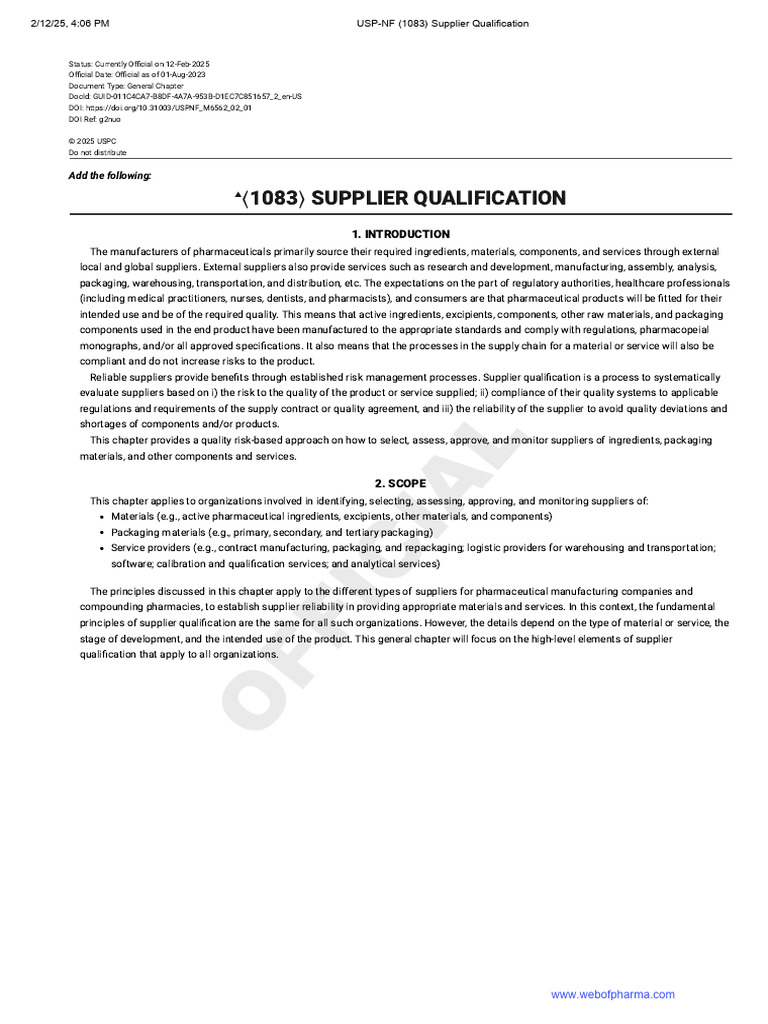 1083 Supplier Qualification | PDF | Supply Chain | Risk