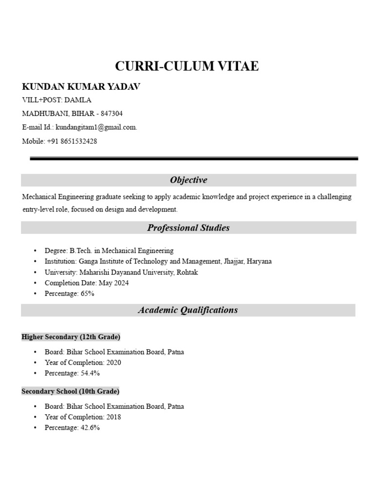 Mechanical Engineer CV - Kundan Yadav | PDF