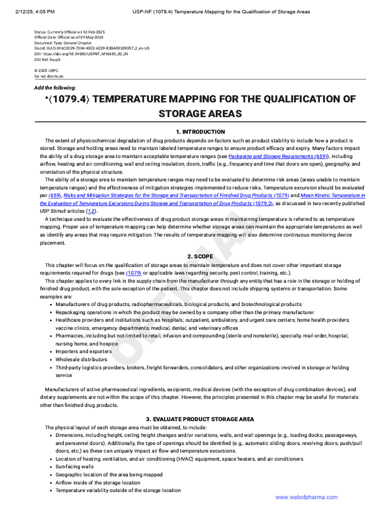 1079.4 Temperature Mapping For The Qualification of Storage Areas | PDF | Refrigerator