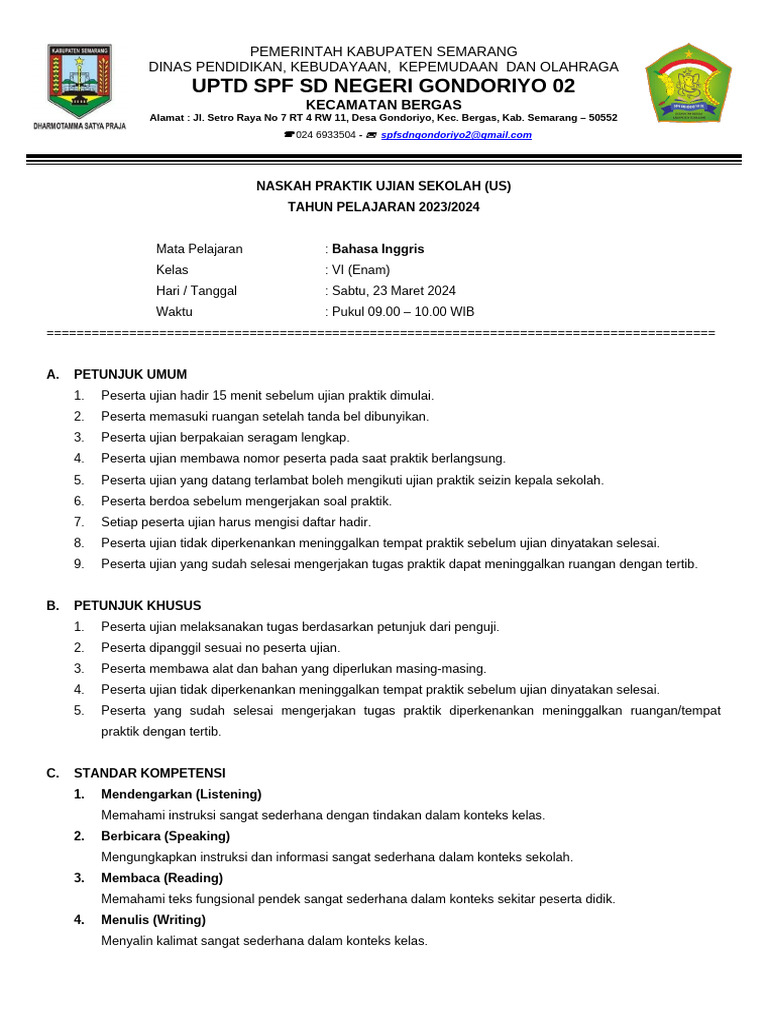 Ujian Praktek Bahasa Inggris | PDF