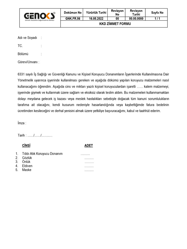 KKD Zimmet Formu | PDF