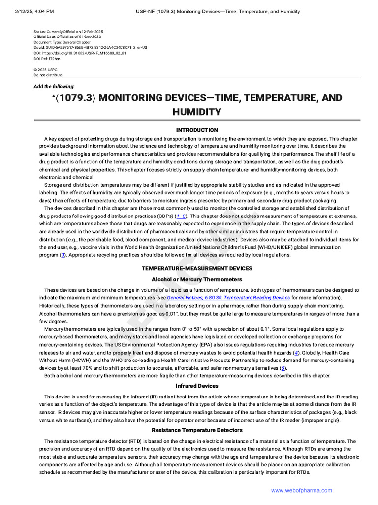Monitoring Devices for Drug Storage | PDF | Humidity