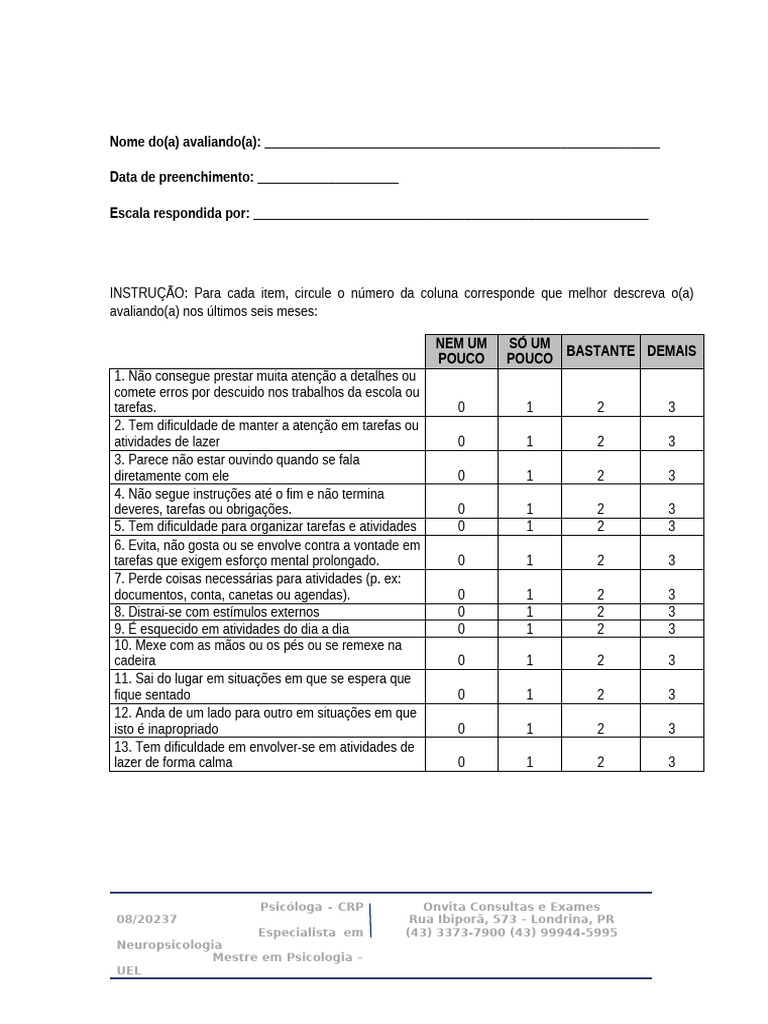 ASRS 18 Adulto AVALIANDO | PDF | Ciências comportamentais | Psicologia