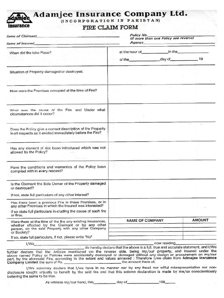 Fire Claim Form - AIC | PDF