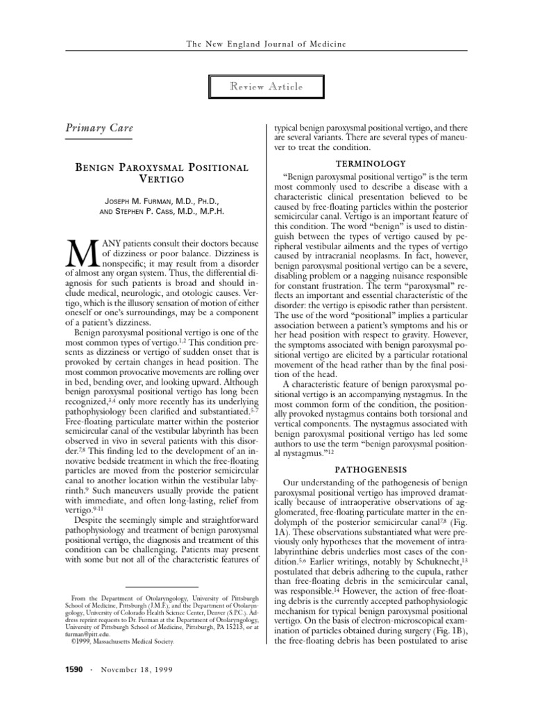 Benign Paroxysmal Positionalvertigo Furman1999 | PDF | Vertigo | Neurology