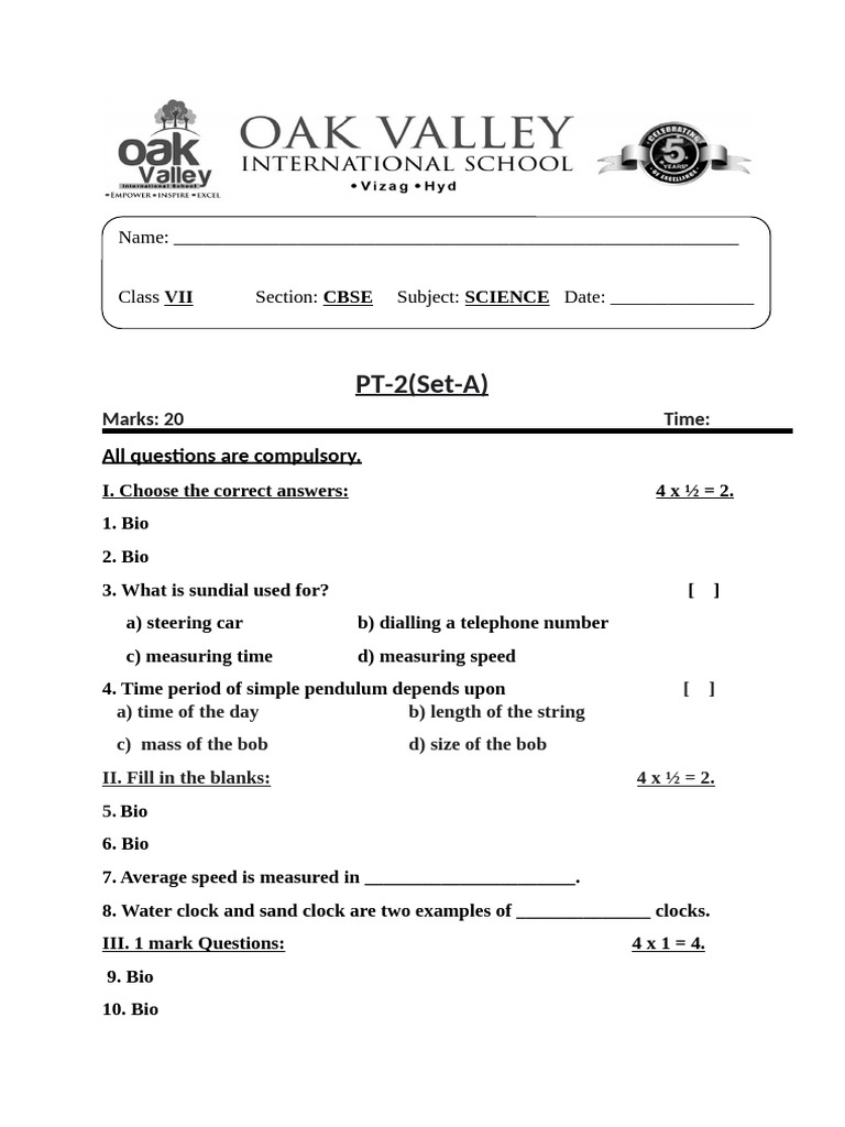 7th CBSE SCIENCE PT2 QP Set A 2023-24 | PDF