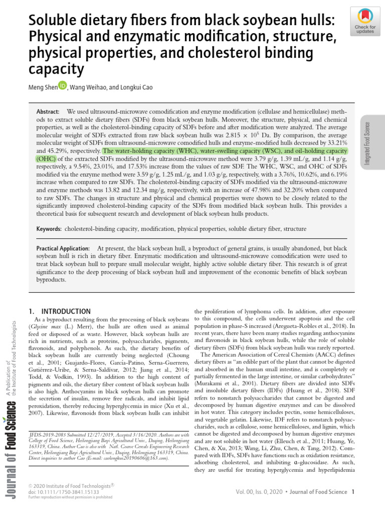 2020 Shen-Soluble Dietary Fibers From Black Soybean Hulls | PDF ...