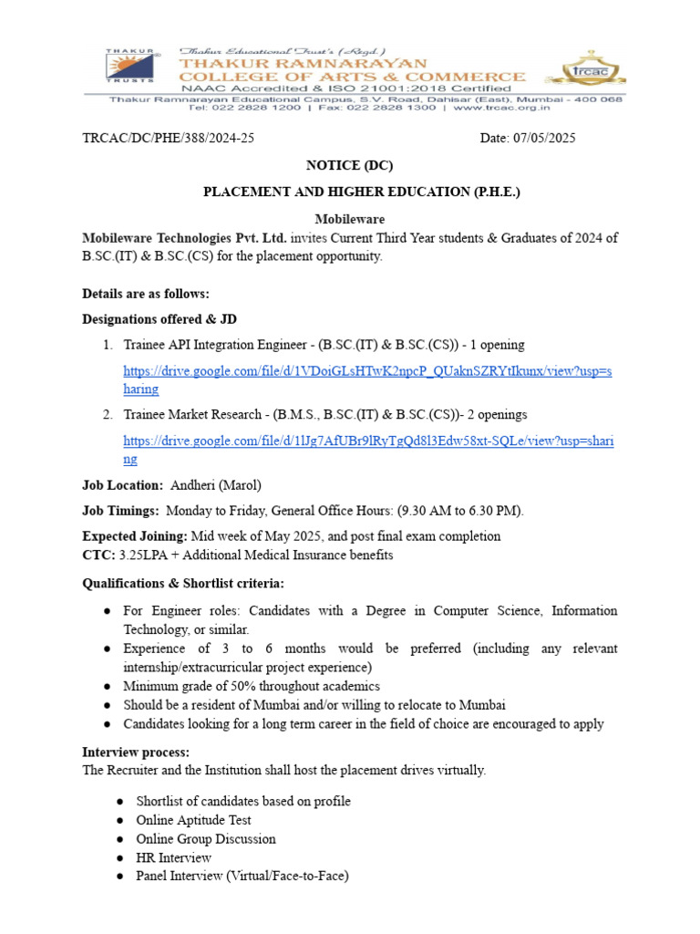 Trcac DC Phe 388 Mobileware 2024-25 | PDF