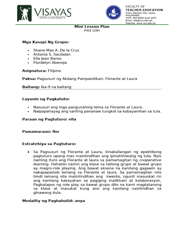 Mini Lesson Plan | PDF