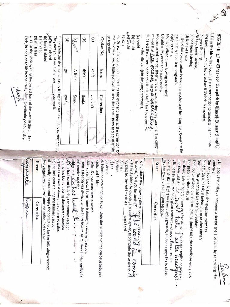 GRAMMAR - Answer Key | PDF