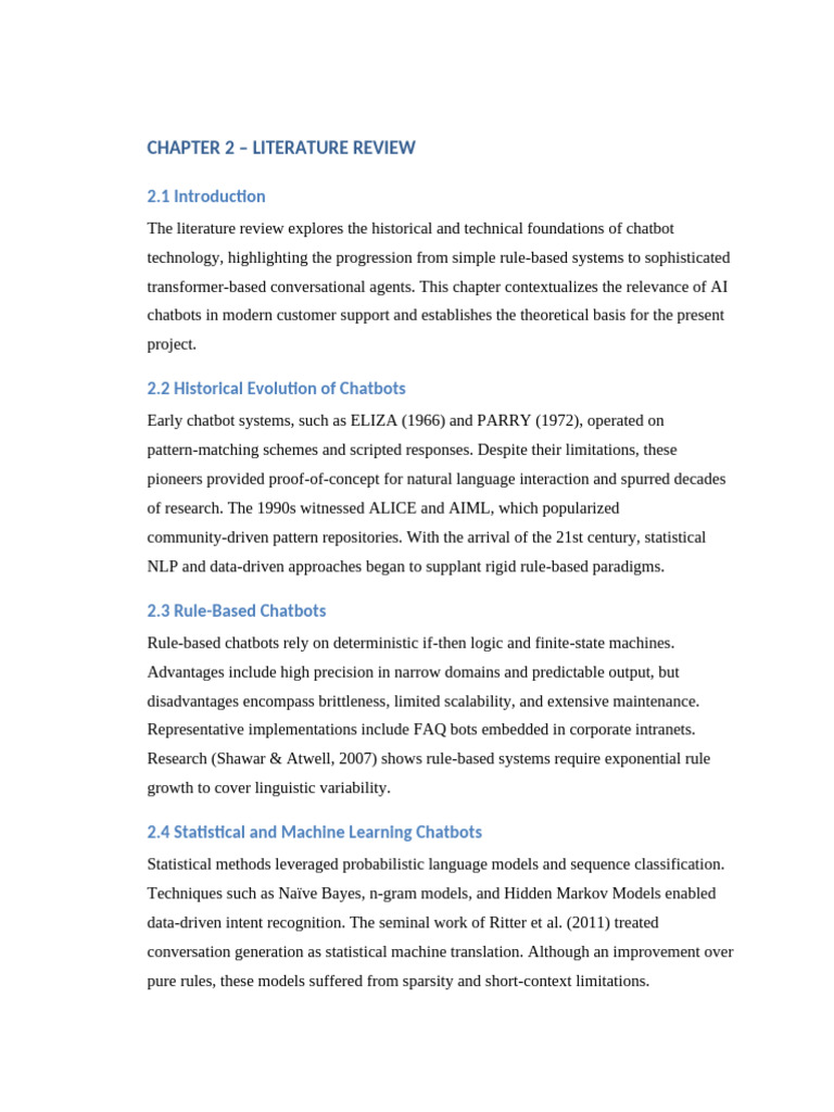 Chapter 2 Literature Review AI Chatbot Report | PDF | Artificial Intelligence | Intelligence (AI ...