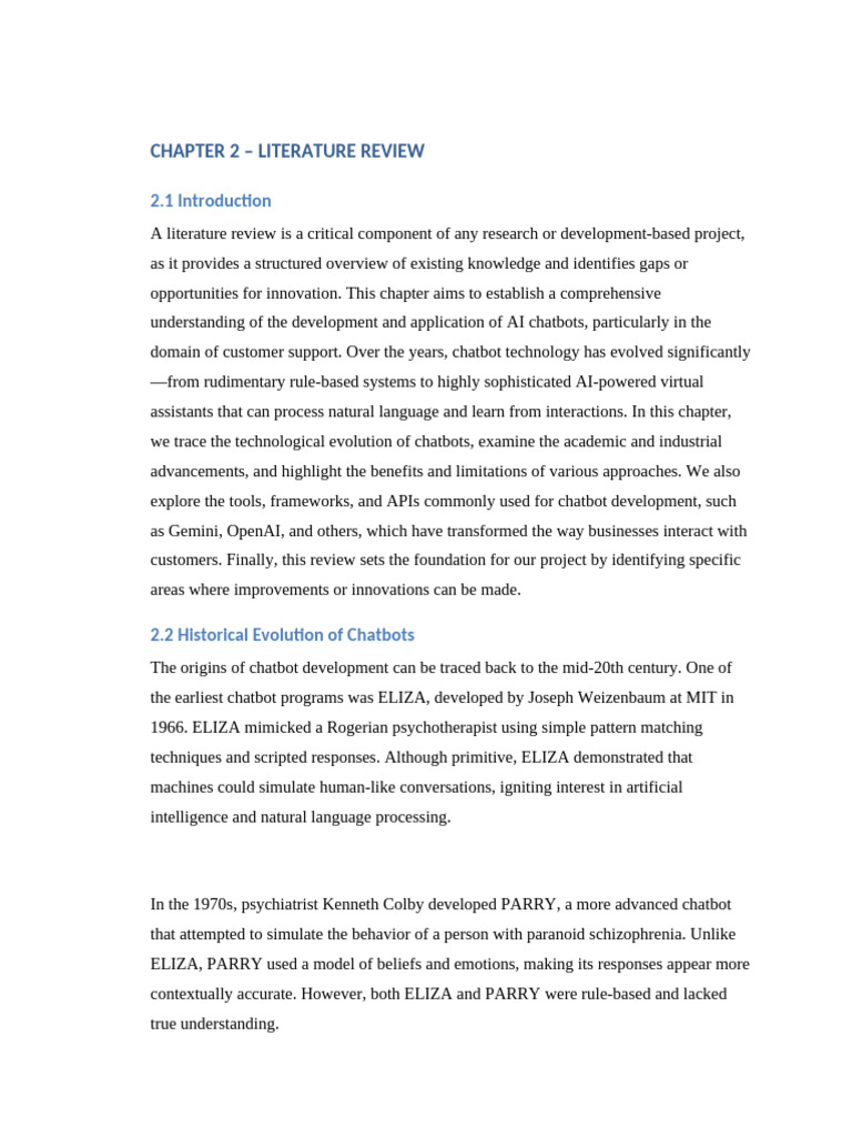 Chapter 2 Literature Review Detailed AI Chatbot | PDF | Machine ...