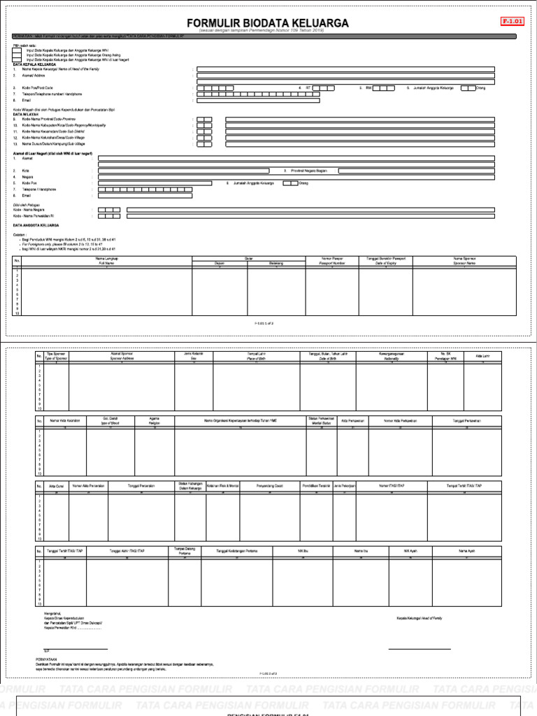 F-101 Formulir Biodata Penduduk 250514 115314 | PDF