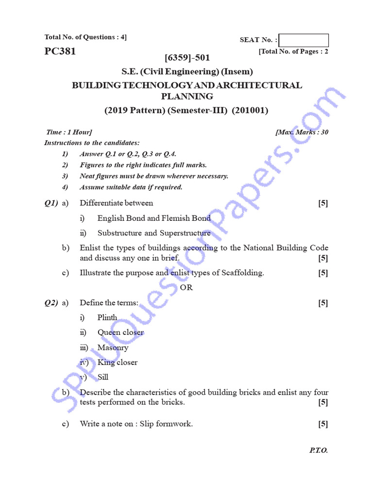 Be - Civil Engineering - Semester 3 - 2024 - October - Building Technology and Architectural ...