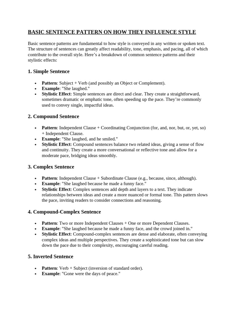 Basic Sentence Pattern On How They Influence Style | PDF | Sentence ...