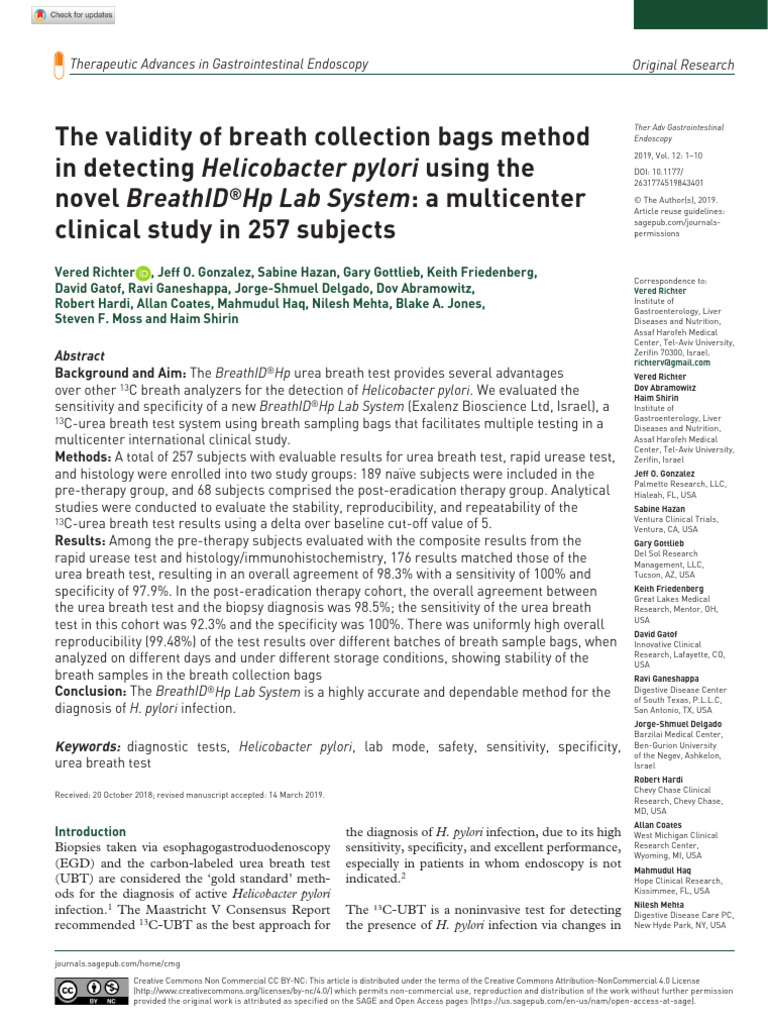 The Validity of Breath Collection Bags Method in Detecting Helicobacter ...
