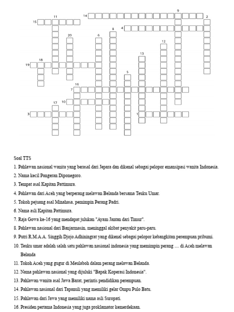 Soal TTS Pahlawan | PDF