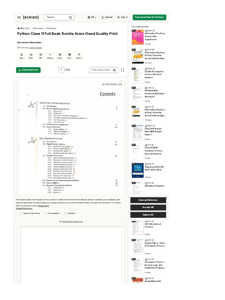 WWW Scribd Com Document 481122306 Python Class 11 Full Book Sumita Arora Good Qu... | PDF ...