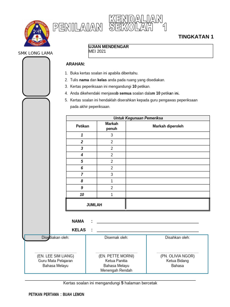 Kertas Ujian Mendengar pt3 | PDF