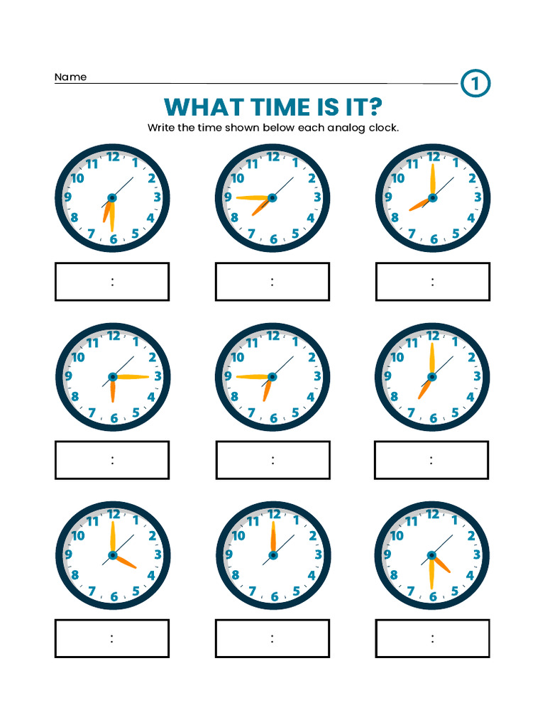 Telling Time Worksheet in Black Lined Style | PDF