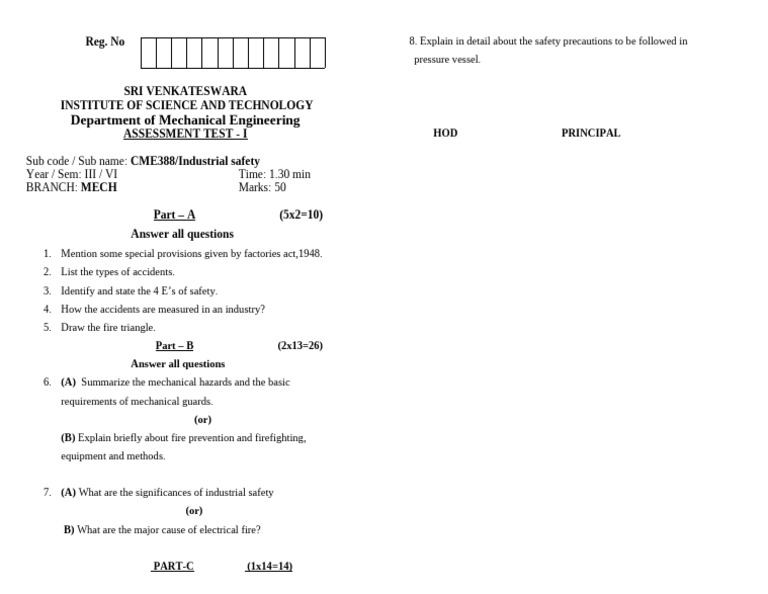 CME388 Industrial Safety Assessment Test | PDF