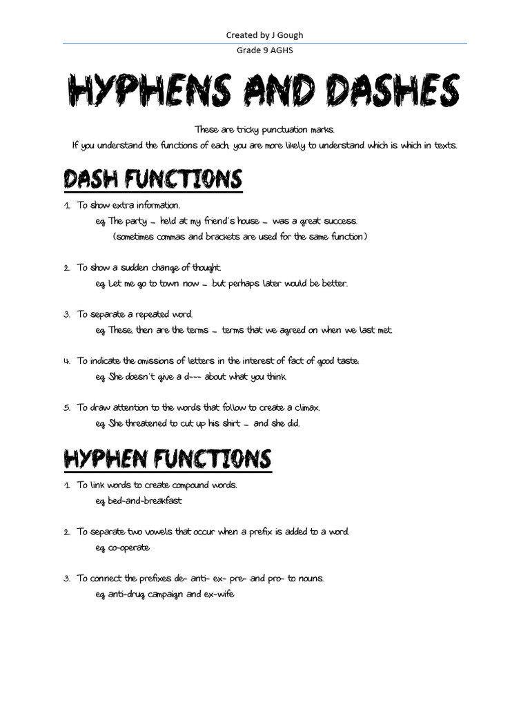 Hyphens and Dashes | PDF