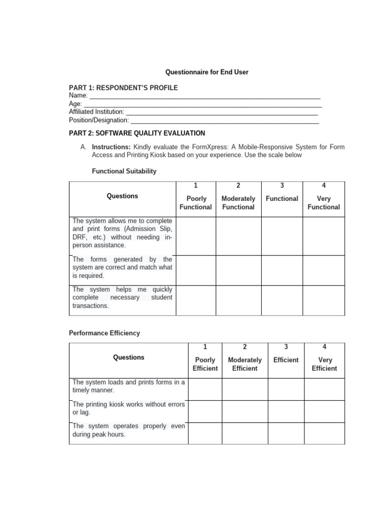 ISO 25010 Questionnaires | PDF | Usability | Information Science