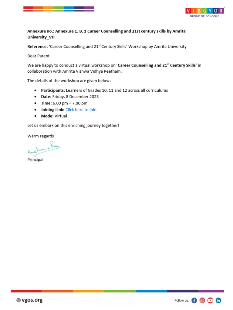 Annexure 1. B. 1 Career Counselling and 21st Century Skills by Amrita University - VH | PDF