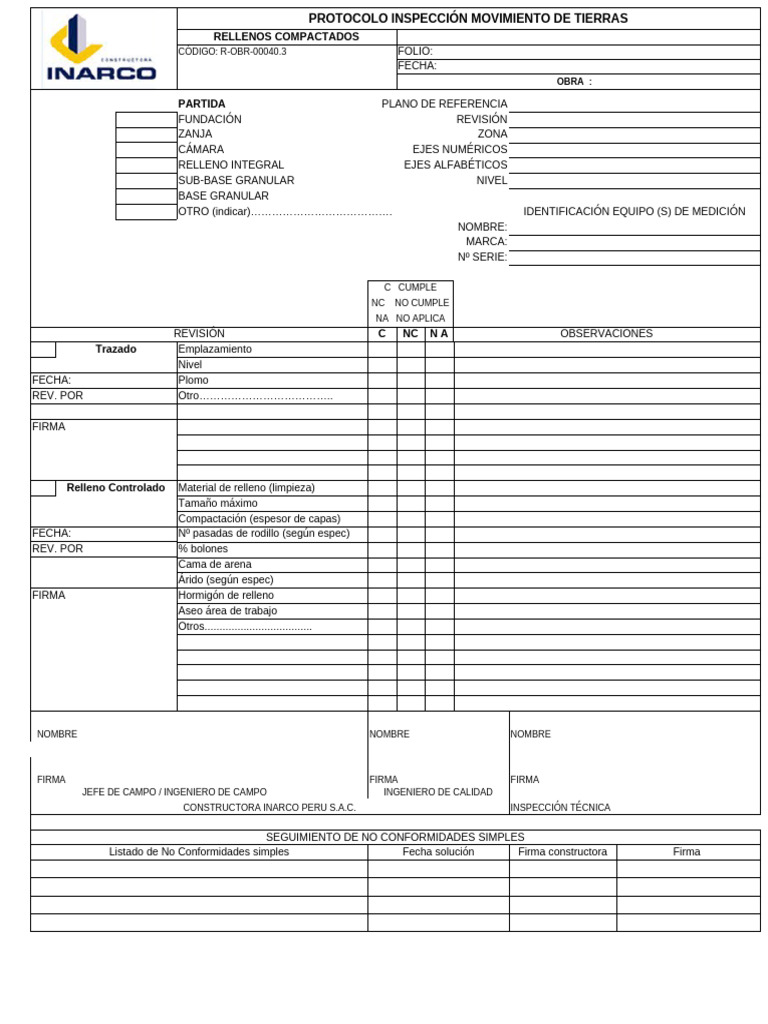 R-OBR-00040.3 v.00 ANEXO 3 Protoc Inspec Mov de Tierras | PDF