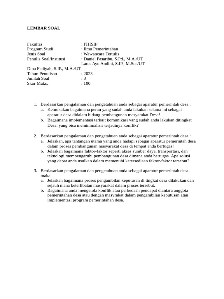 Wawancara Tertulis APD Kat 1 | PDF