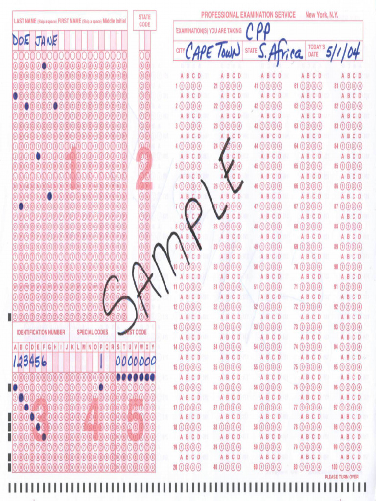 Answer Sheet CPP - Sample | PDF