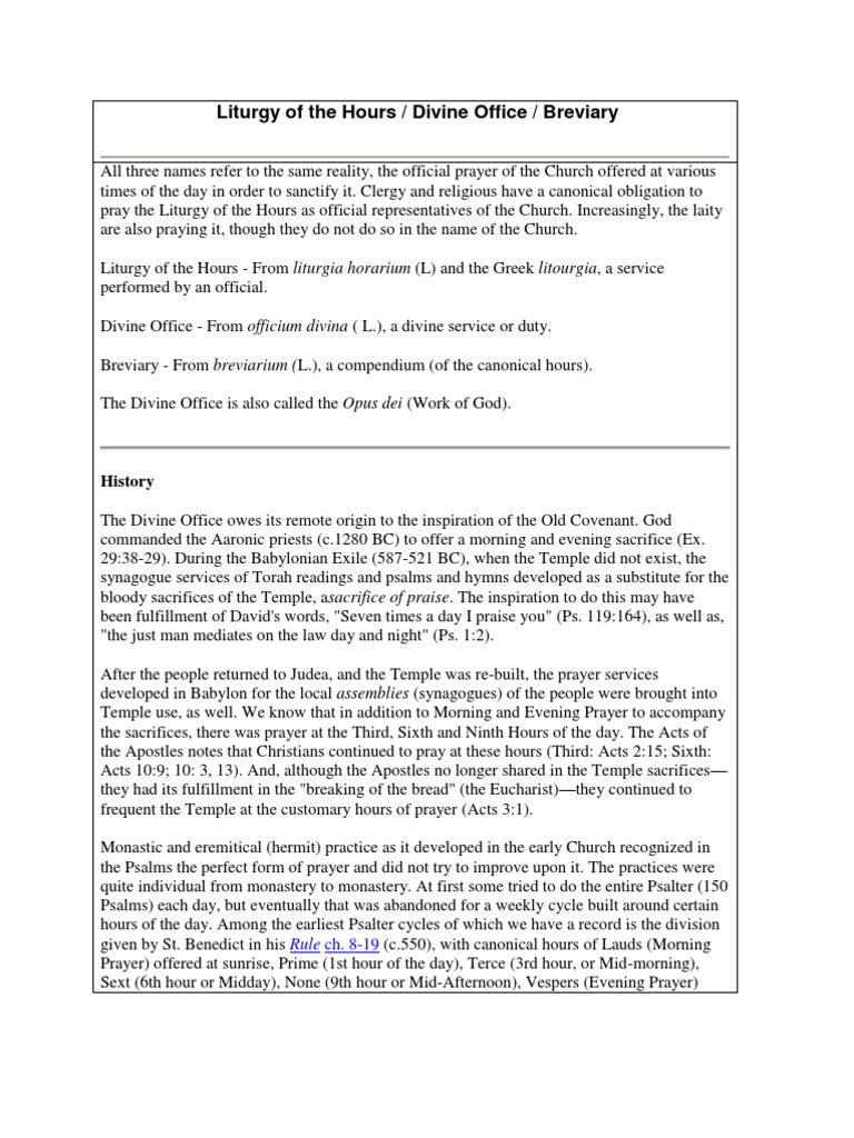 Liturgy of the Hours Overview Guide | PDF | Psalms | Christian Worship ...