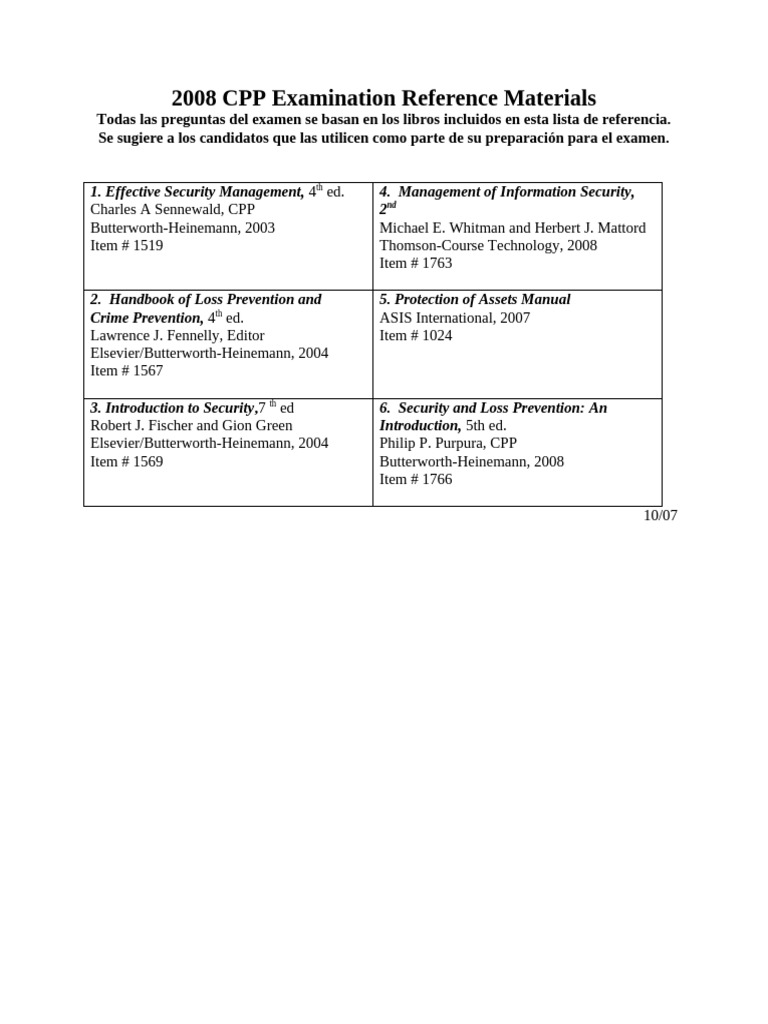 2008 CPP ReferenceMaterials - Spanish | PDF