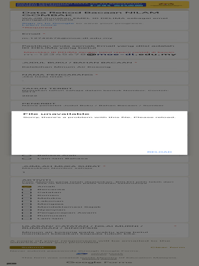 Data Rekod Bacaan Nilam Gombak | PDF