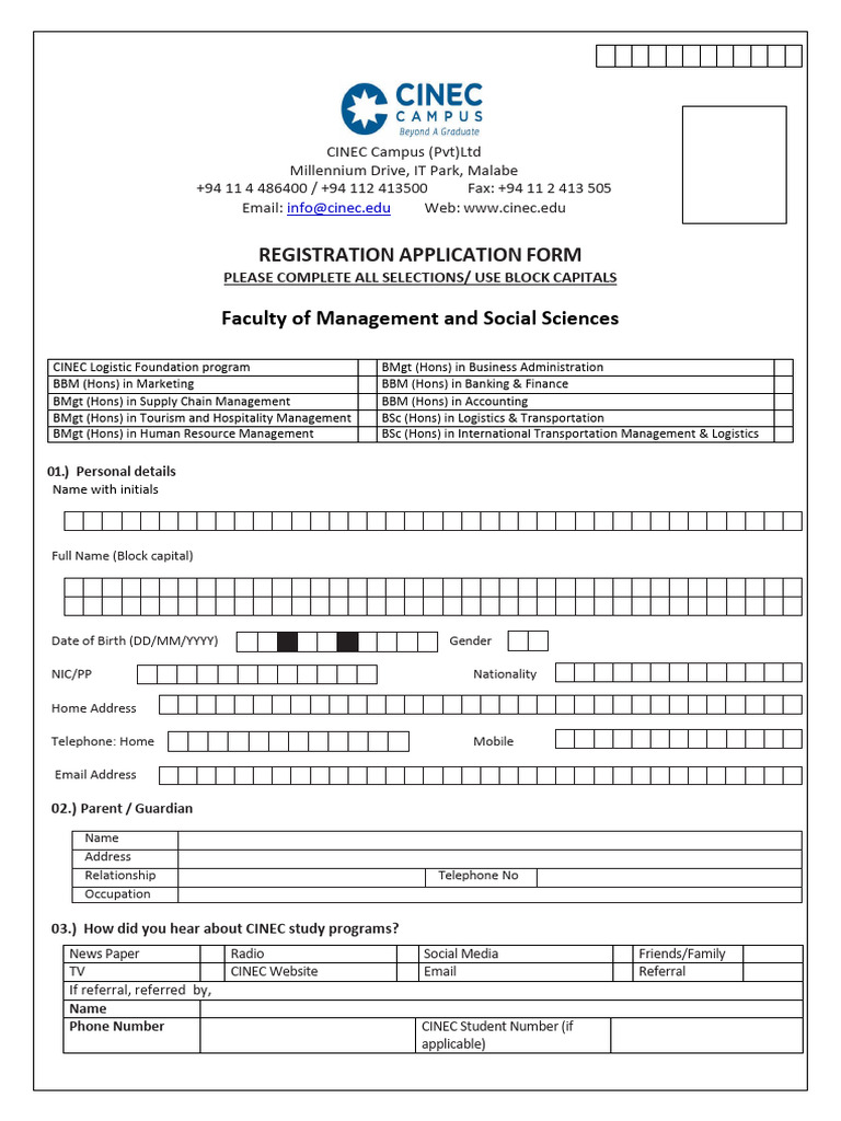 Faculty of Management - REGISTRATION FORM | PDF | Business ...