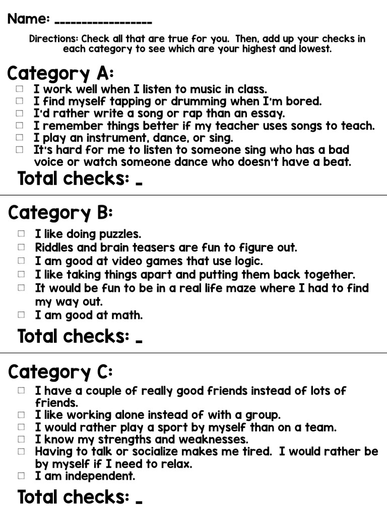 Multiple Intelligences Self-Assessment | PDF