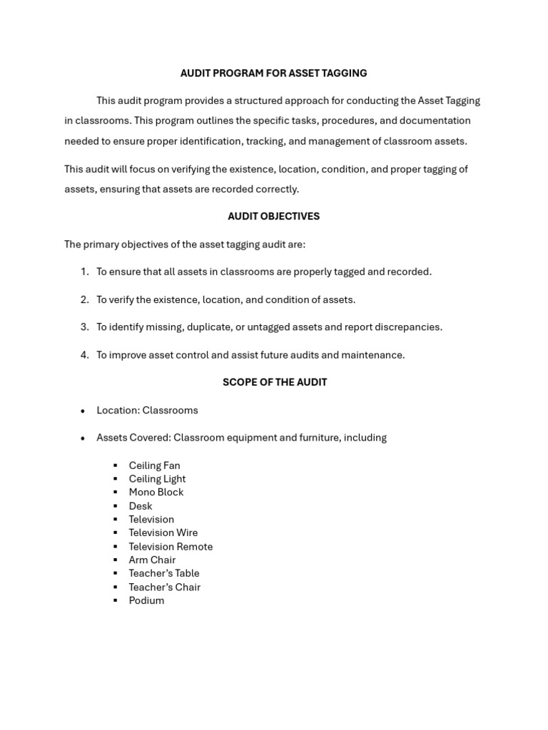 Audit Program For Asset Tagging | PDF