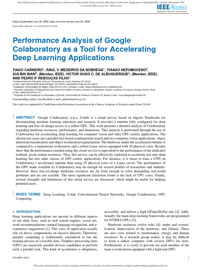 Performance Analysis of Google Colaboratory As A T | PDF | Deep Learning | Multi Core Processor