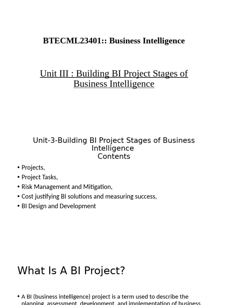 AIML 24 25 BI Unit 3pptx | PDF | Business Intelligence | Risk