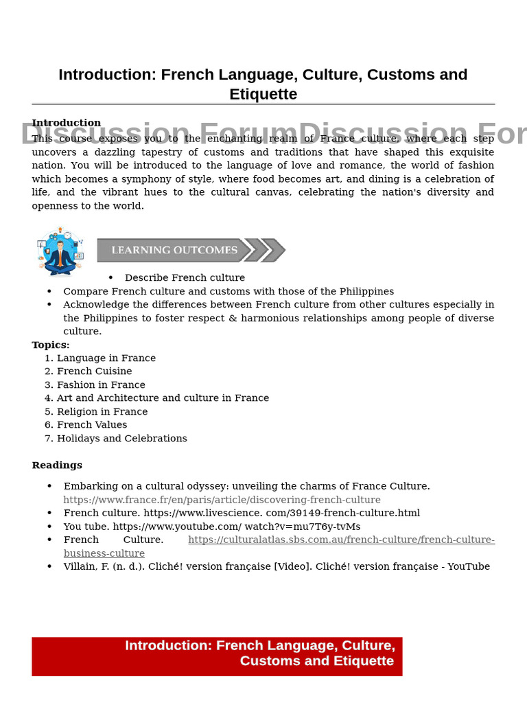 French-Language-Culture Customs and Etiquette | PDF | Meal