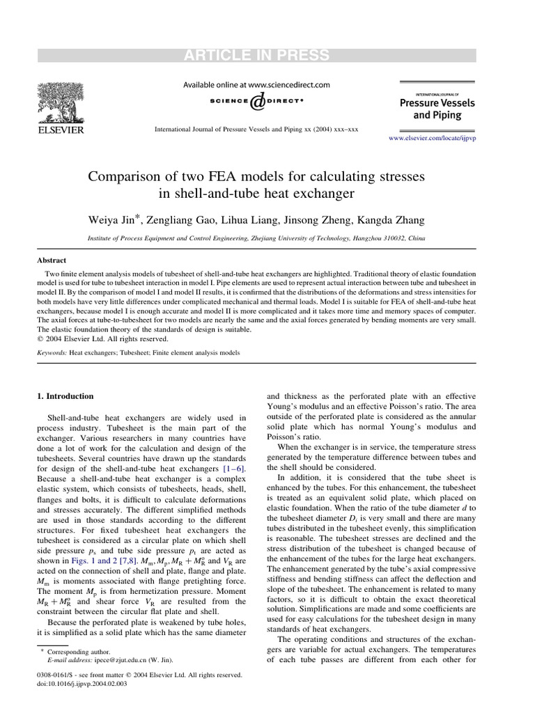 FEA Models for Shell-and-Tube Heat Exchangers | PDF | Stress (Mechanics ...