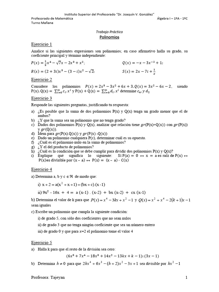 2025 Álgebra I - TP Polinomios-1 | PDF | Ecuaciones | Número complejo