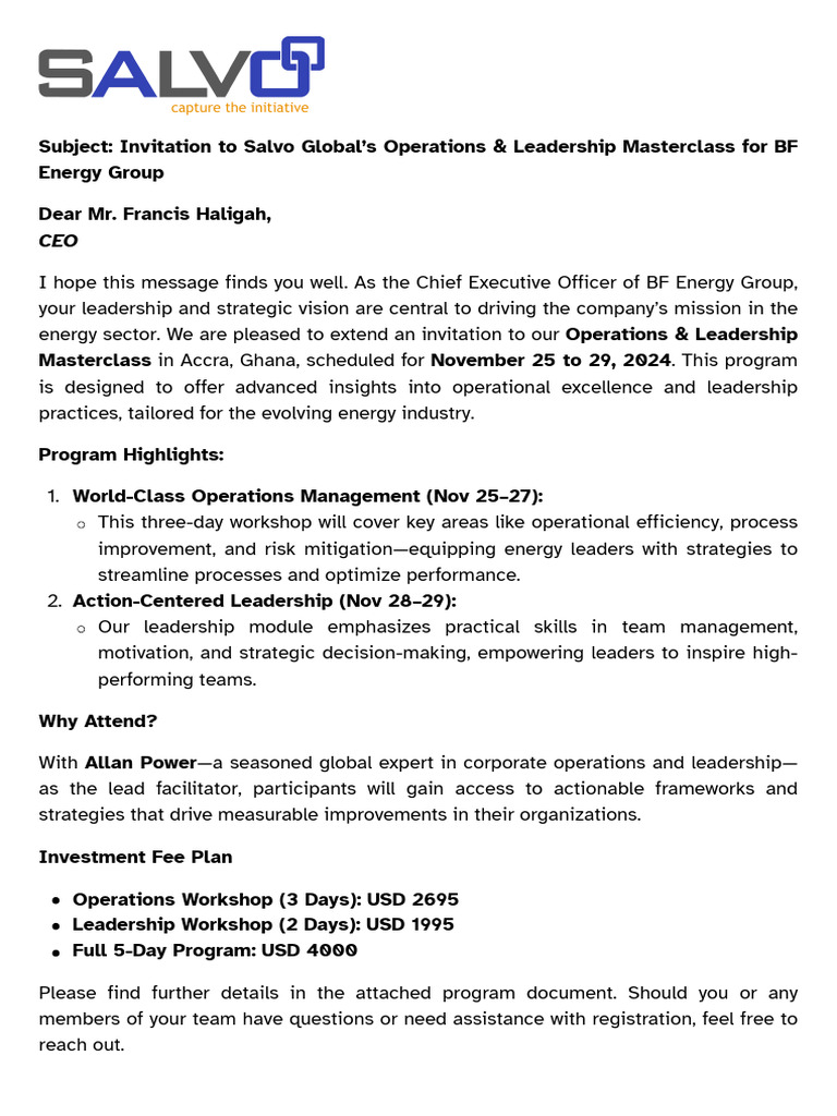 OFFICIAL INVITATION BF Energy Group | PDF