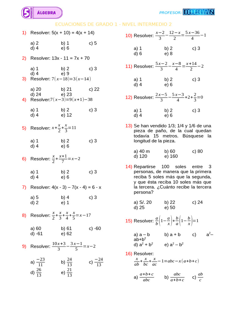 SEPARATA #3 - Ecuaciones Intermedio | PDF