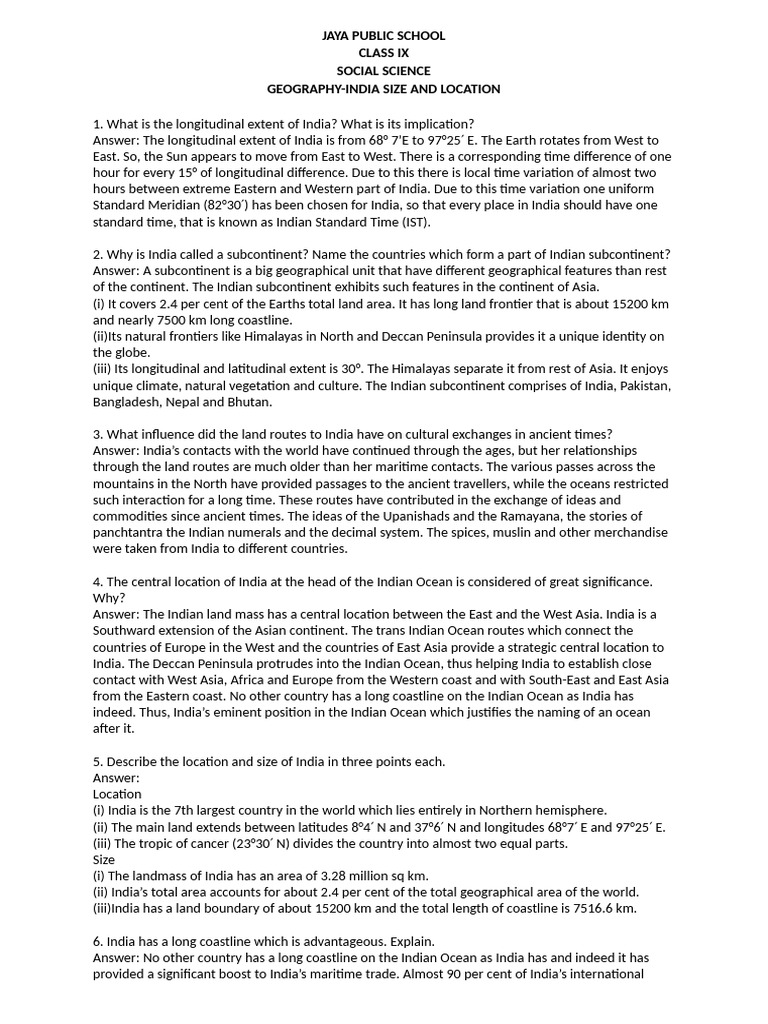 Notes India Size and Location | PDF | Equator | Indian Ocean